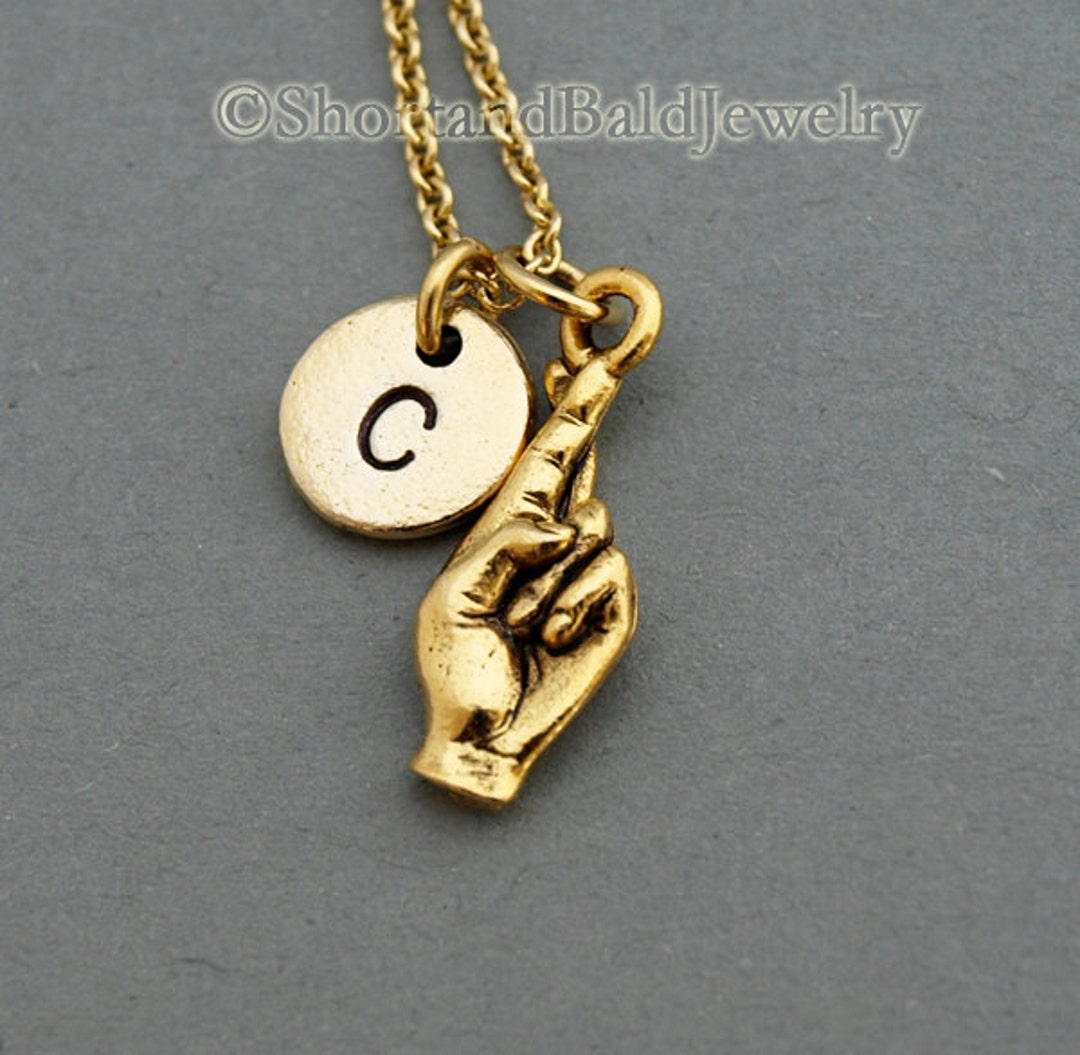 Fingers Crossed Sign Language Necklace, Antique Gold, Initial Necklace ...