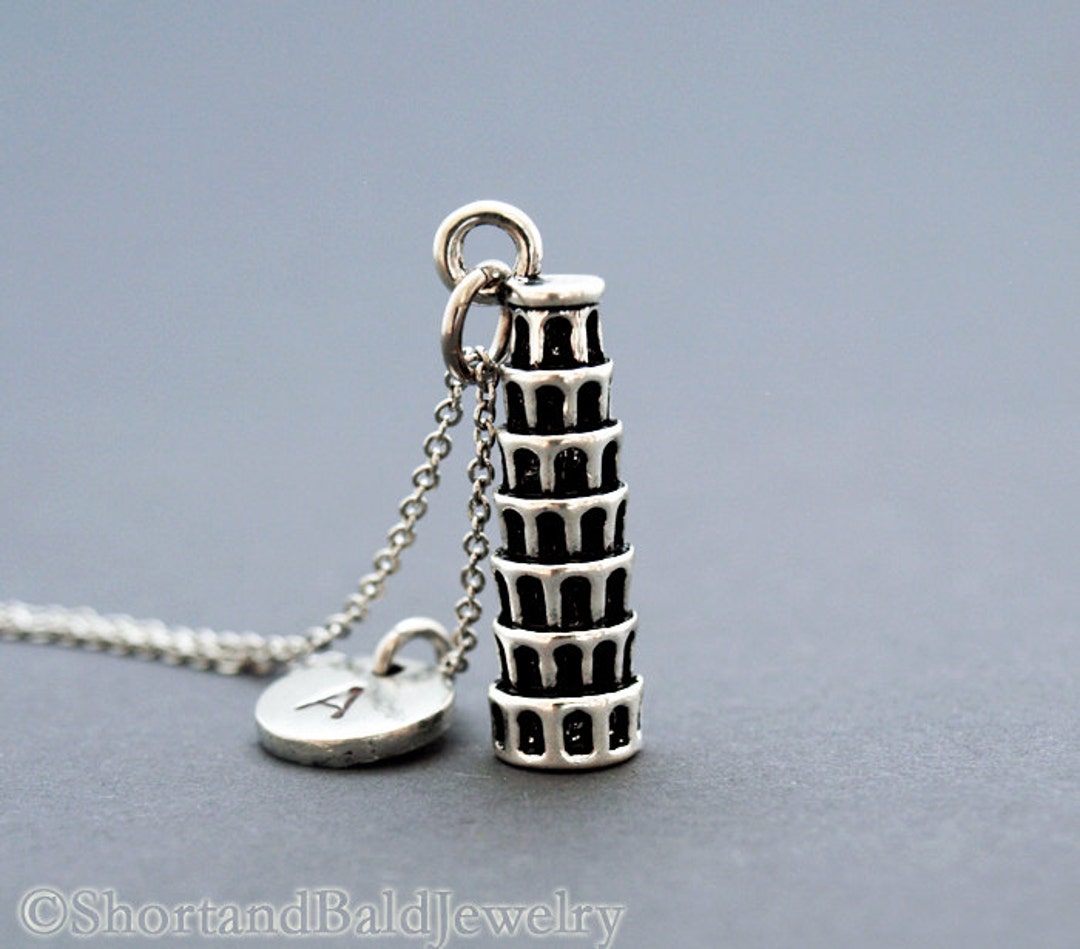 Leaning Tower of Pisa Charm Necklace, Pisa Tower, Initial Necklace ...