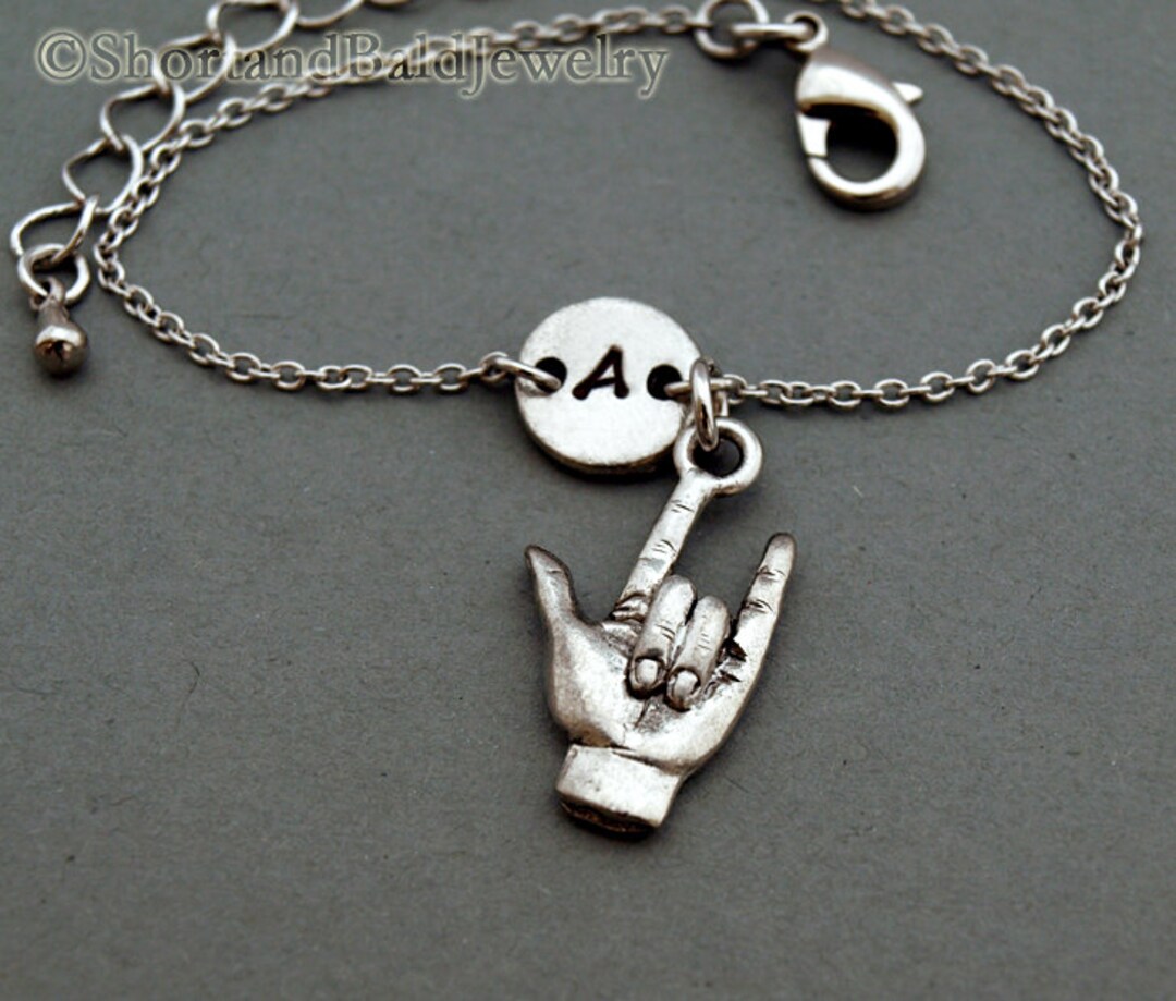 I Love You Sign Language Charm Bracelet, Antique Silver, Initial ...