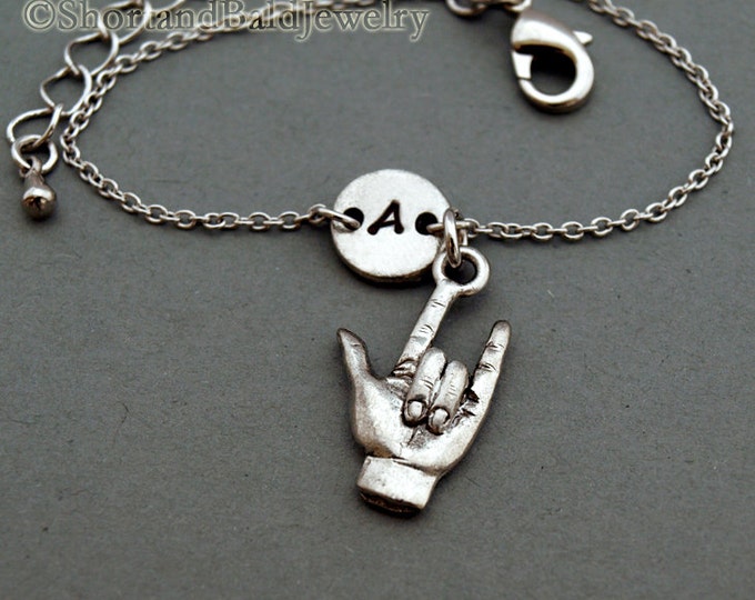 I Love You Sign Language Charm Bracelet, Antique Silver, Initial ...