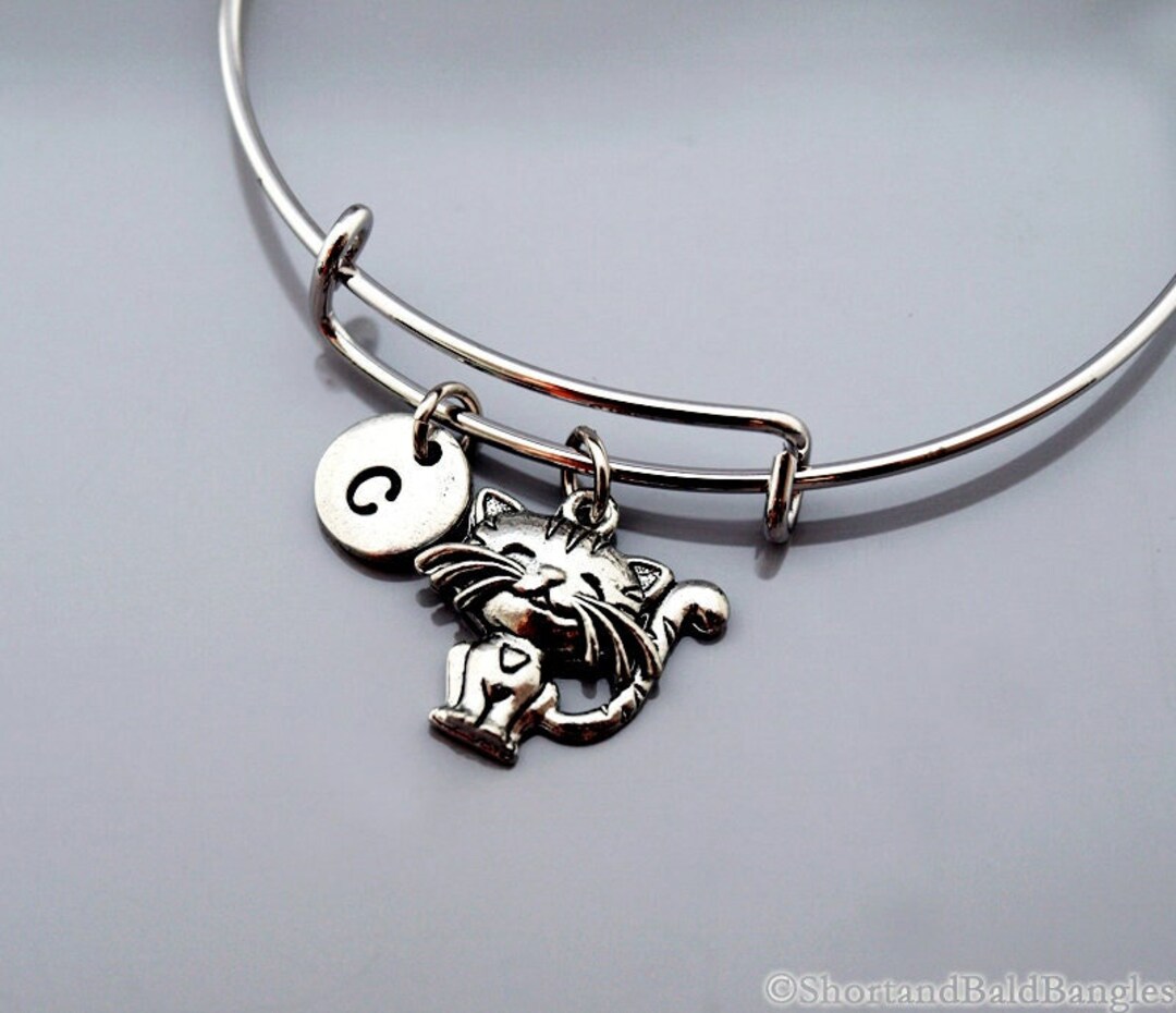 Cute Cat Bangle, Cat Bracelet, Kitten, Kitty, Cat Charm Jewelry, Cat ...