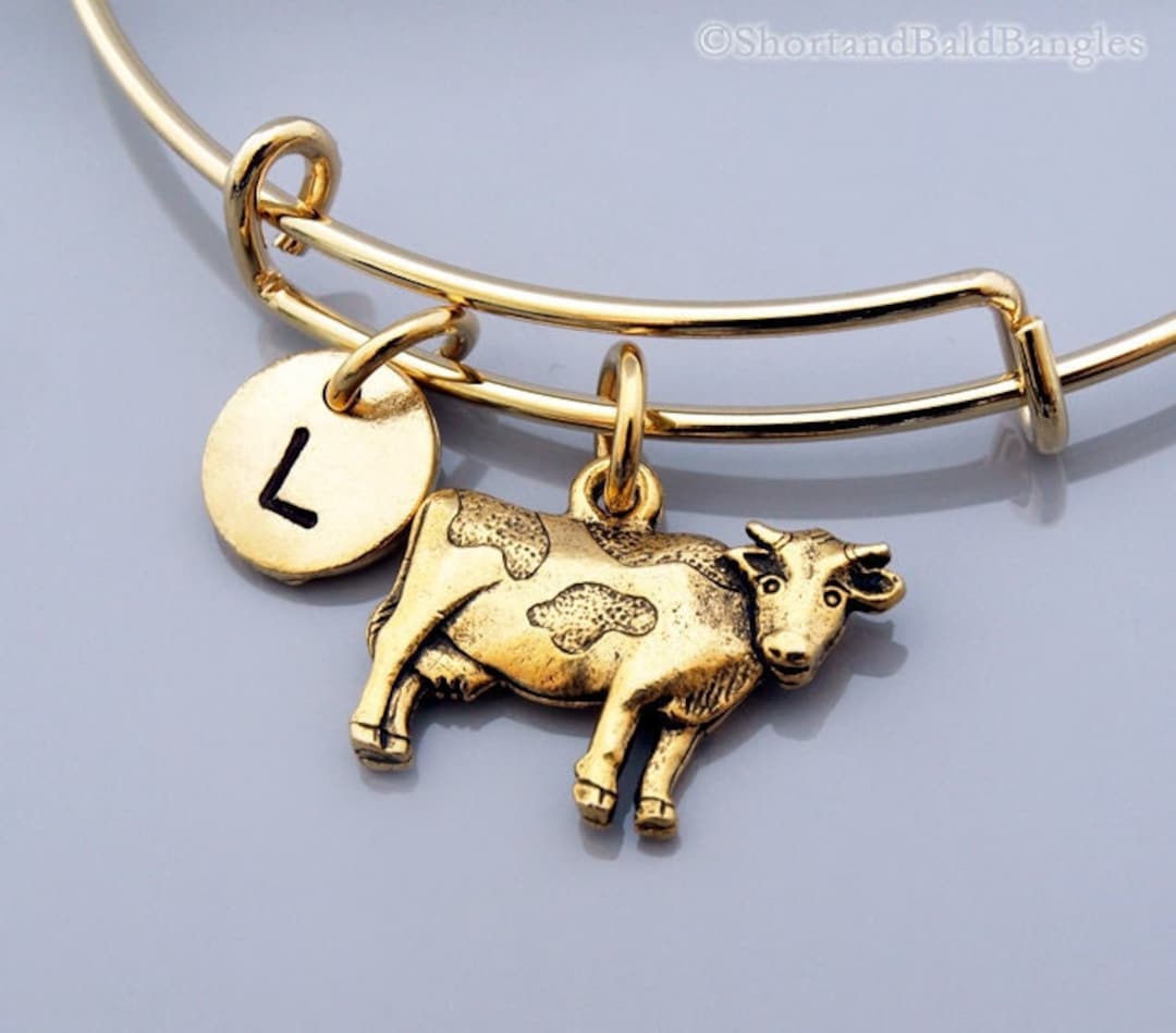 Cow Charm Bangle, Cow Bracelet, Cattle Charm, Milk Cow, Expandable ...