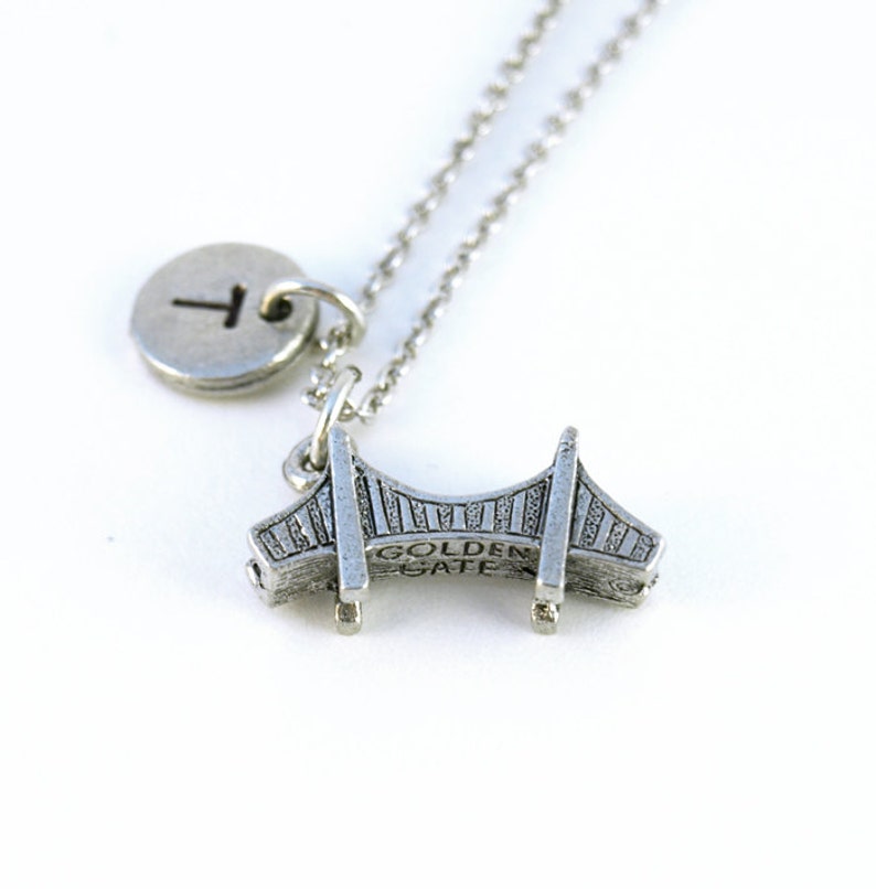 Golden Gate Bridge Necklace, Godlen Gate Bridge Charm, Initial Necklace ...