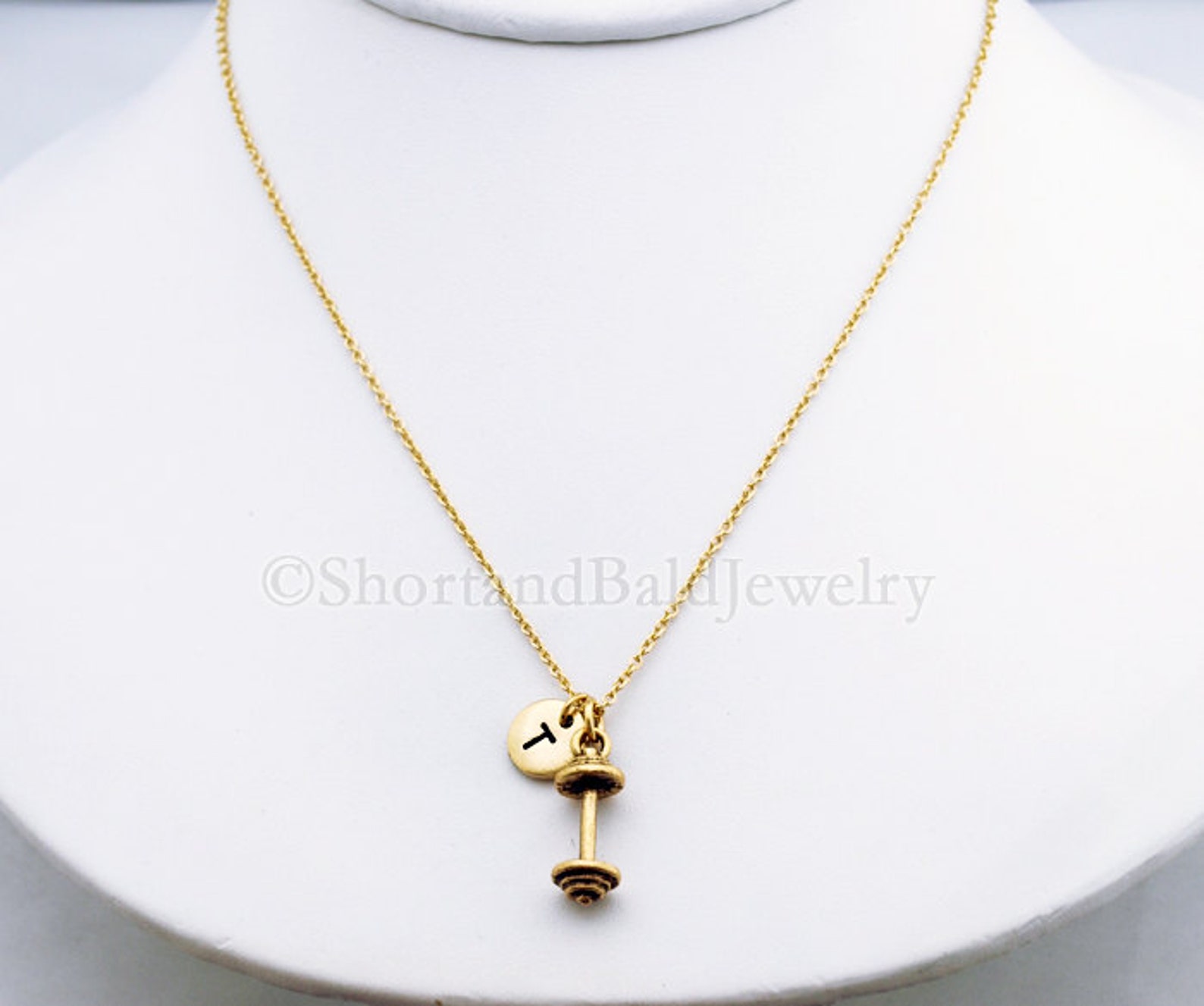 Barbell Necklace, Barbell Charm, Fitness, Weightlifting, Antique Gold ...