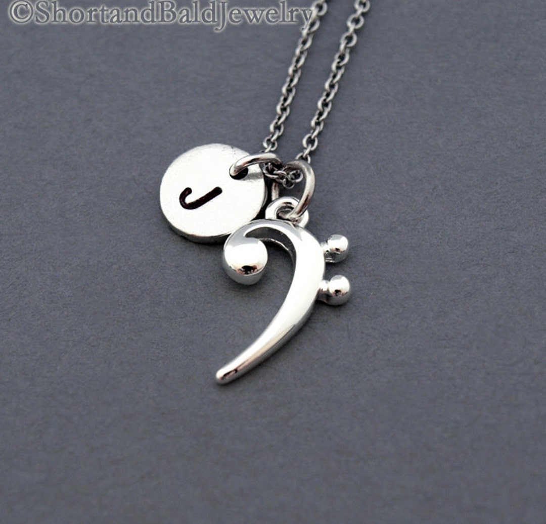 Bass Clef Necklace, Silver Bass Clef Charm Necklace, Base Clef, Music ...