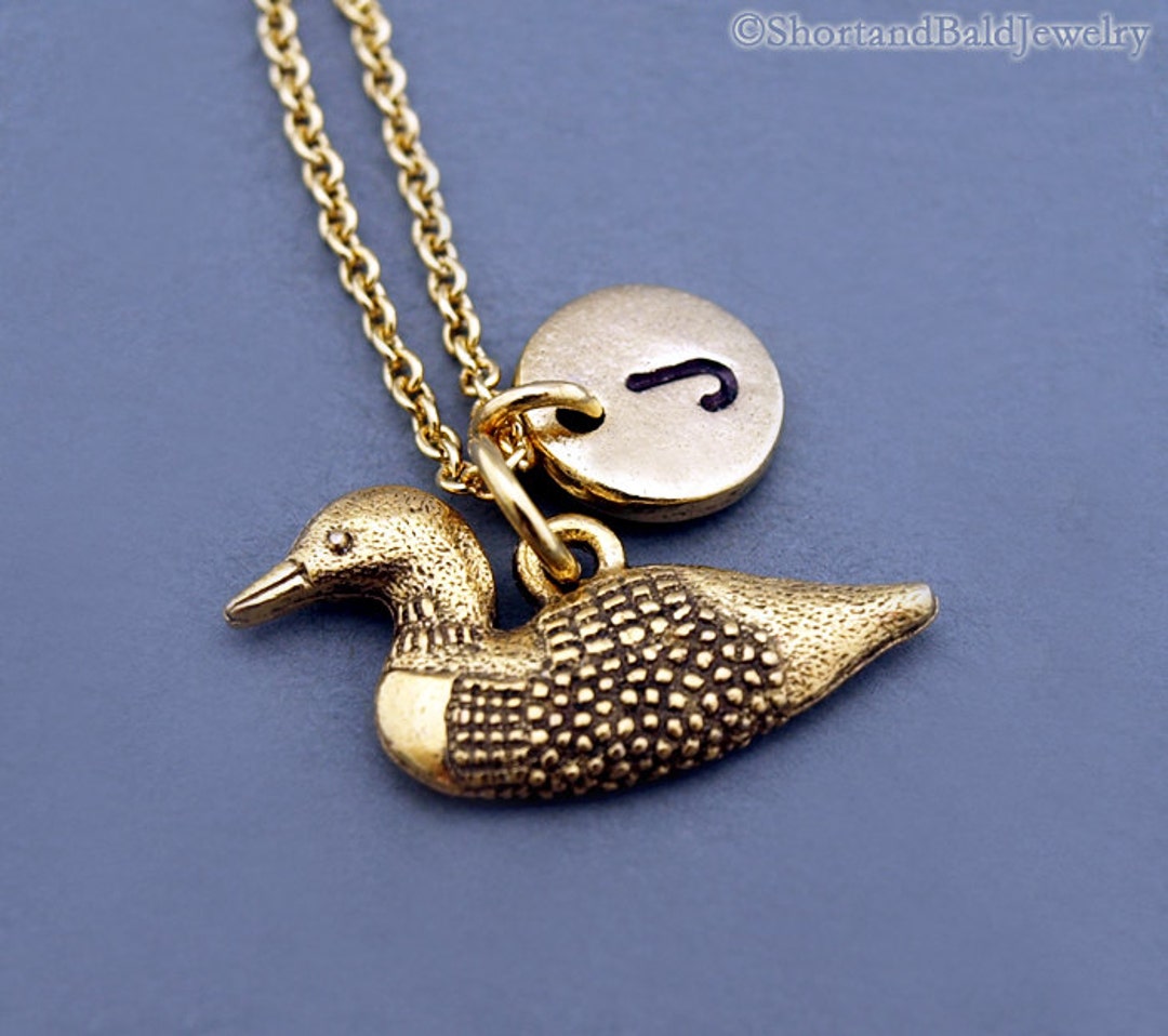 Loon Charm Necklace, Gold Loon Charm, Divers, Loon Bird Necklace ...