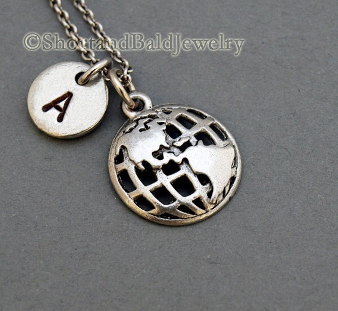 Globe Necklace World Globe Necklace Earth Day Initial | Etsy