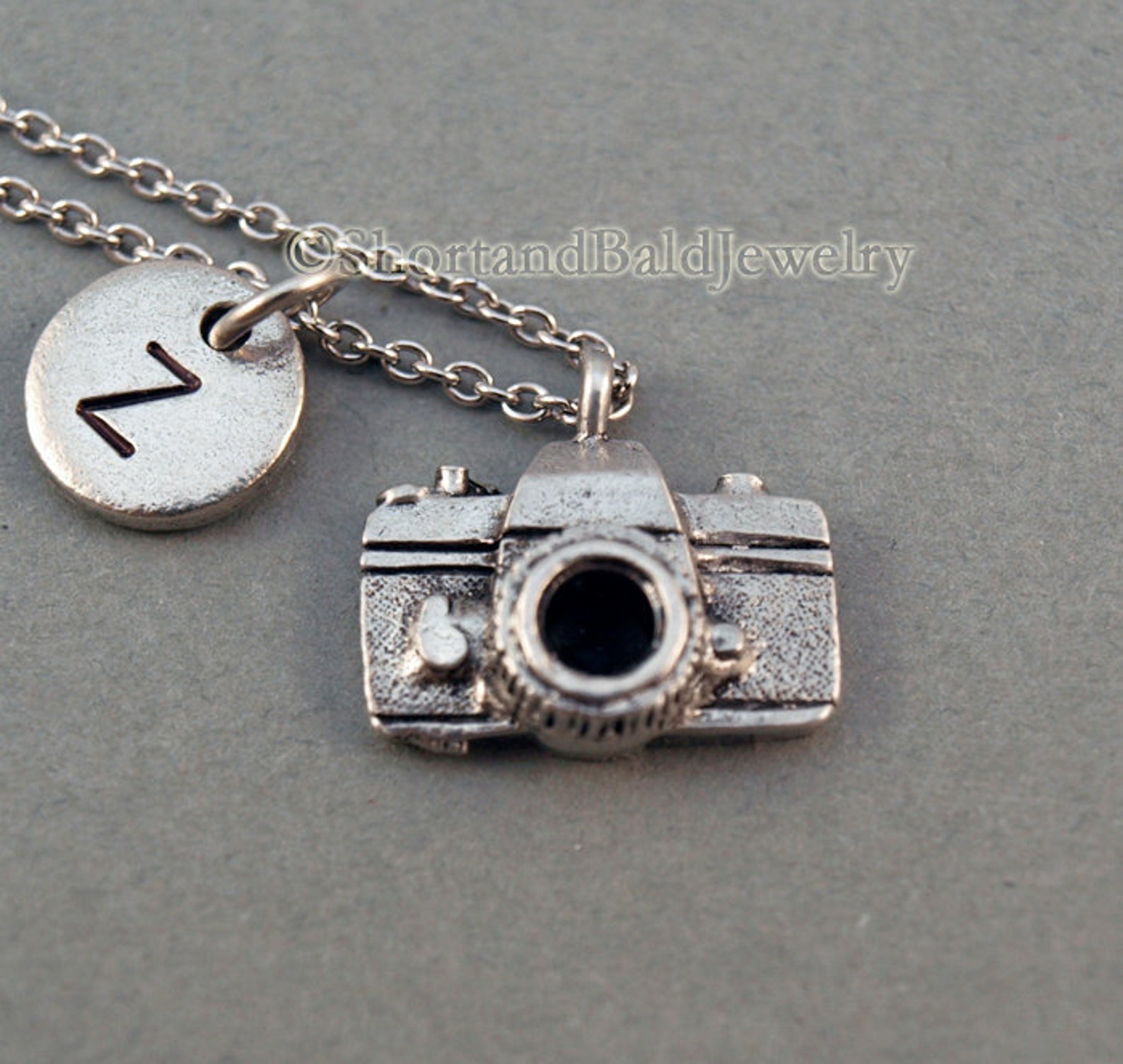 Camera Necklace, Camera in Antique Silver, Initial Necklace, Initial ...