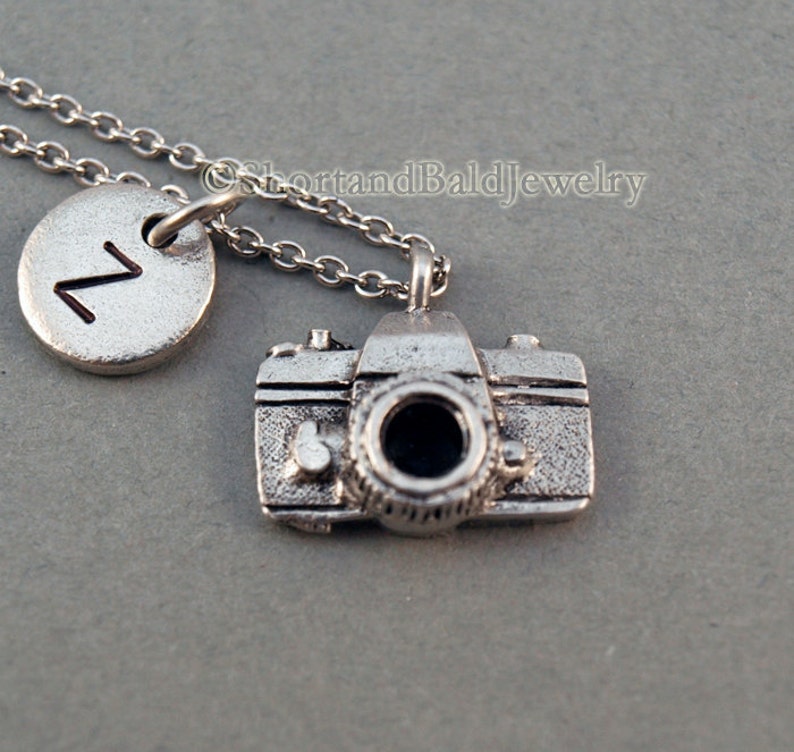 Camera Necklace Camera in antique silver initial necklace | Etsy