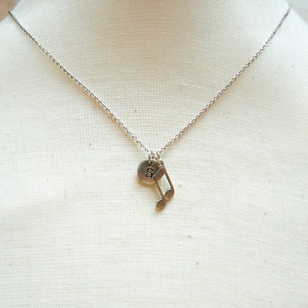 Music Note Charm Music Note Necklace Eighth Notes Initial | Etsy