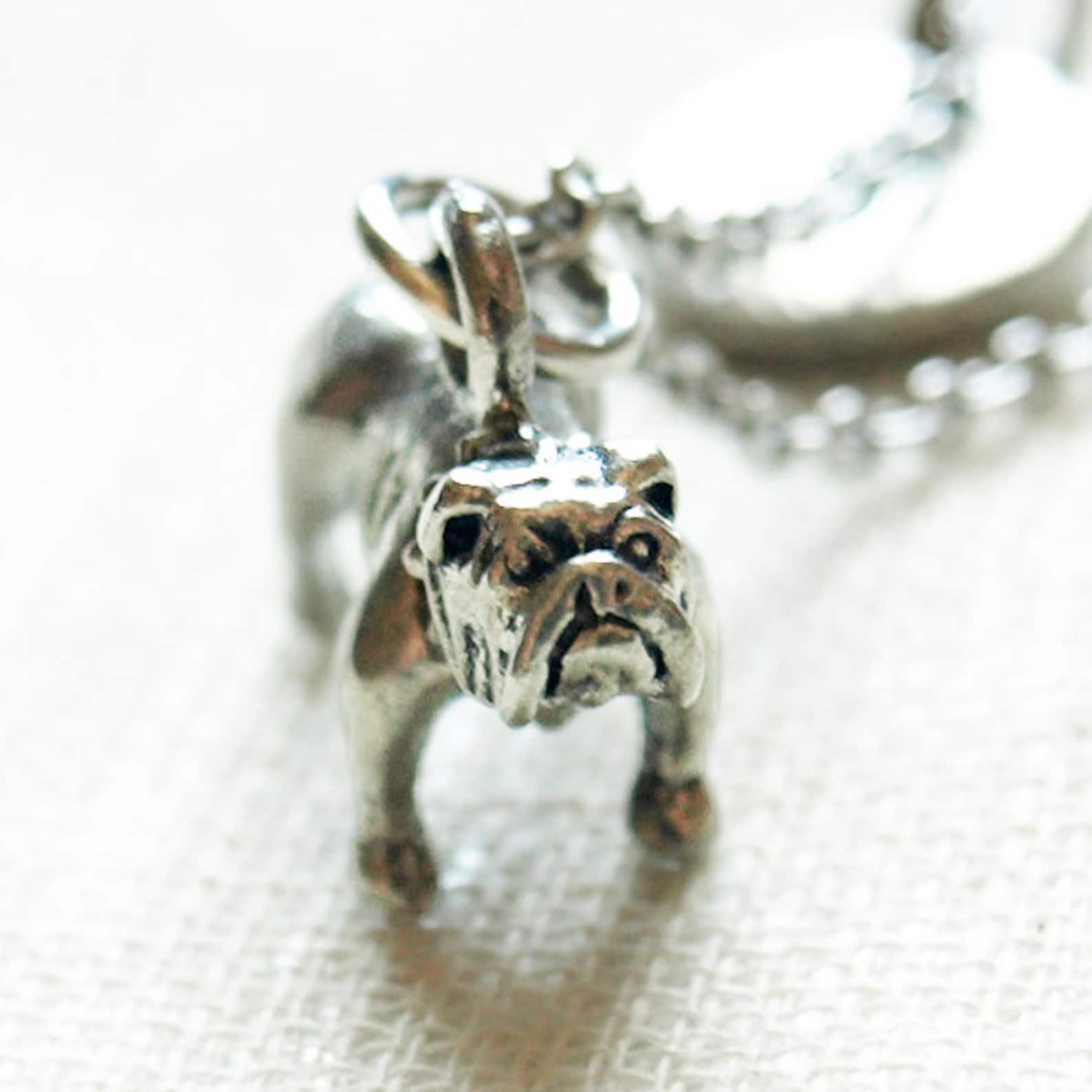 Bulldog Charm Necklace, Small Bulldog, Bull Dog, Initial Necklace, Hand ...