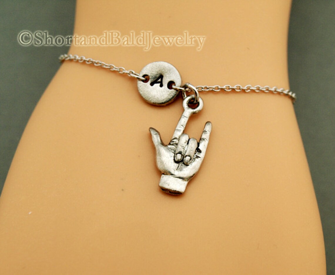 I Love You Sign Language Charm Bracelet, Antique Silver, Initial ...
