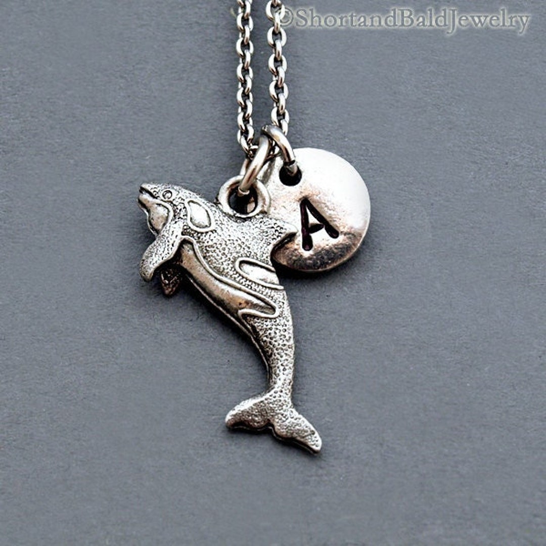 Killer Whale Charm Necklace, Orca Whale Charm, Initial Necklace ...