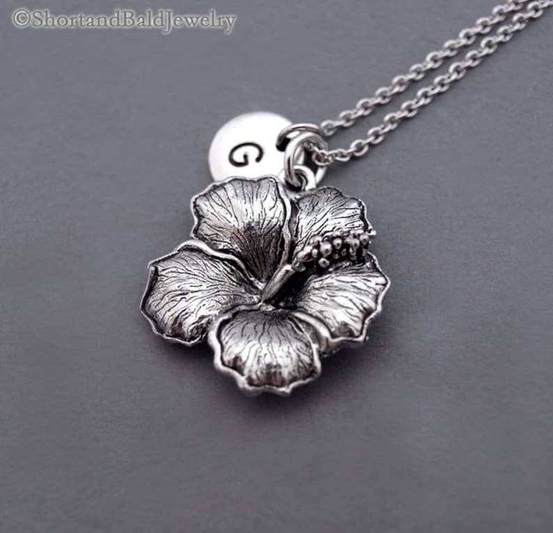 Hibiscus Necklace, Hibiscus Jewelry, Hibiscus Charm Necklace, Antique ...
