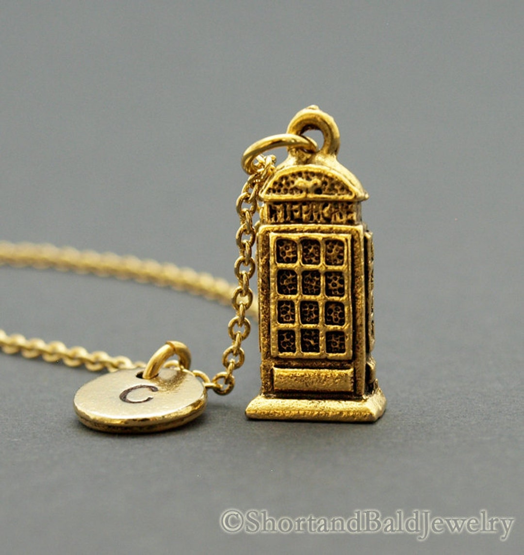 London Phone Booth Necklace, Red Telephone Box, Public Phone, Initial ...
