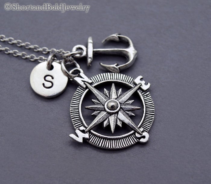 Compass and Anchor Necklace, Compass Charm, Anchor Charm, Anchor ...