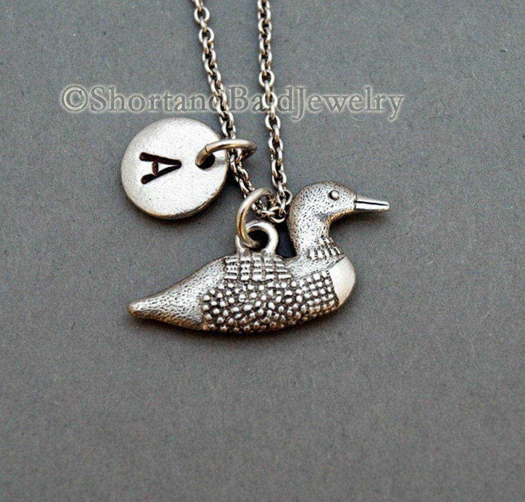 Loon Charm Necklace, Silver Loon Charm Jewelry, Loon Bird Necklace ...