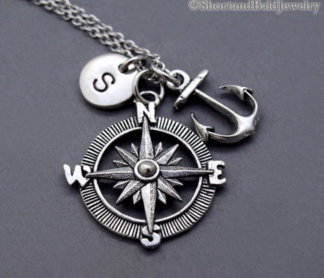 Compass and Anchor Necklace, Compass Charm, Anchor Charm, Anchor ...