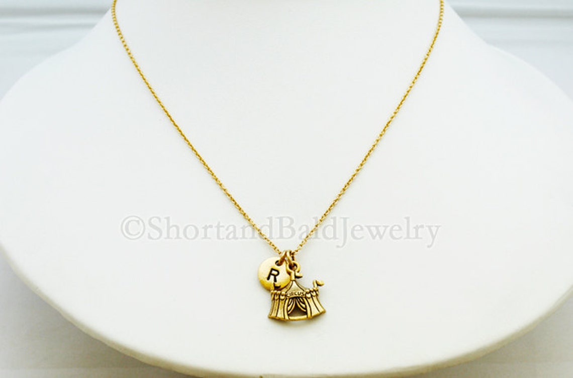 Circus Tent Necklace, Circus Necklace, Antique Gold, Initial Necklace ...