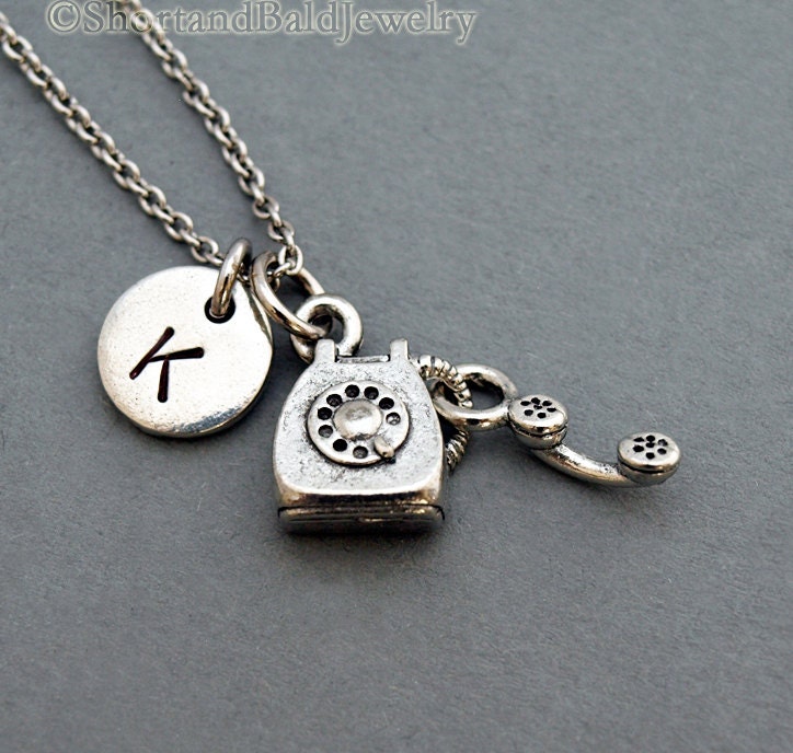 Vintage Telephone Necklace, Telephone Charm, Antique Silver, Initial ...
