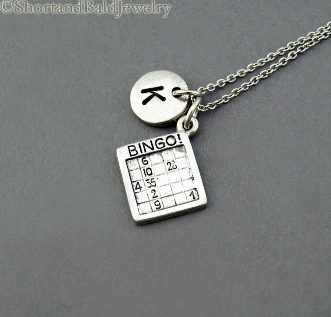 Bingo Charm Necklace, Bingo Card, Good Luck Charm, Initial Necklace ...
