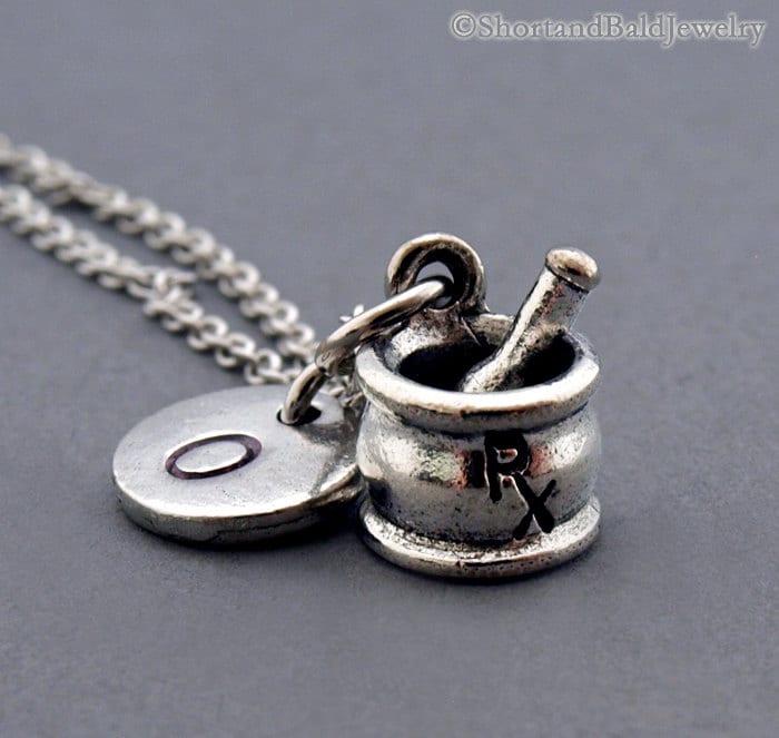 RX Bowl Necklace, Mortar and Pestle, Pharmacy, Pharmacist, Silver RX ...