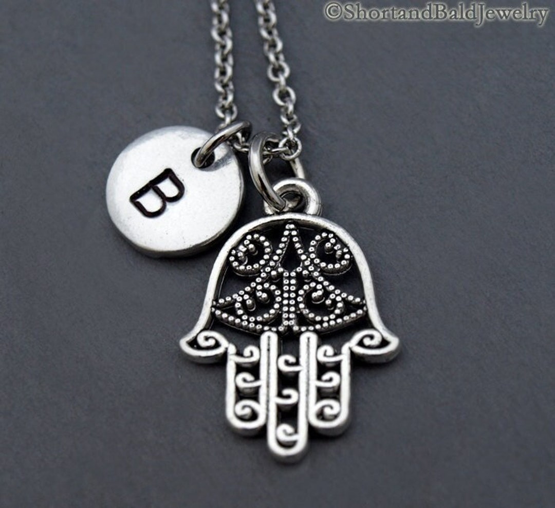Fatima's Hand Necklace, Silver Fatima Hand, Silver Hamsa Hand, Initial ...