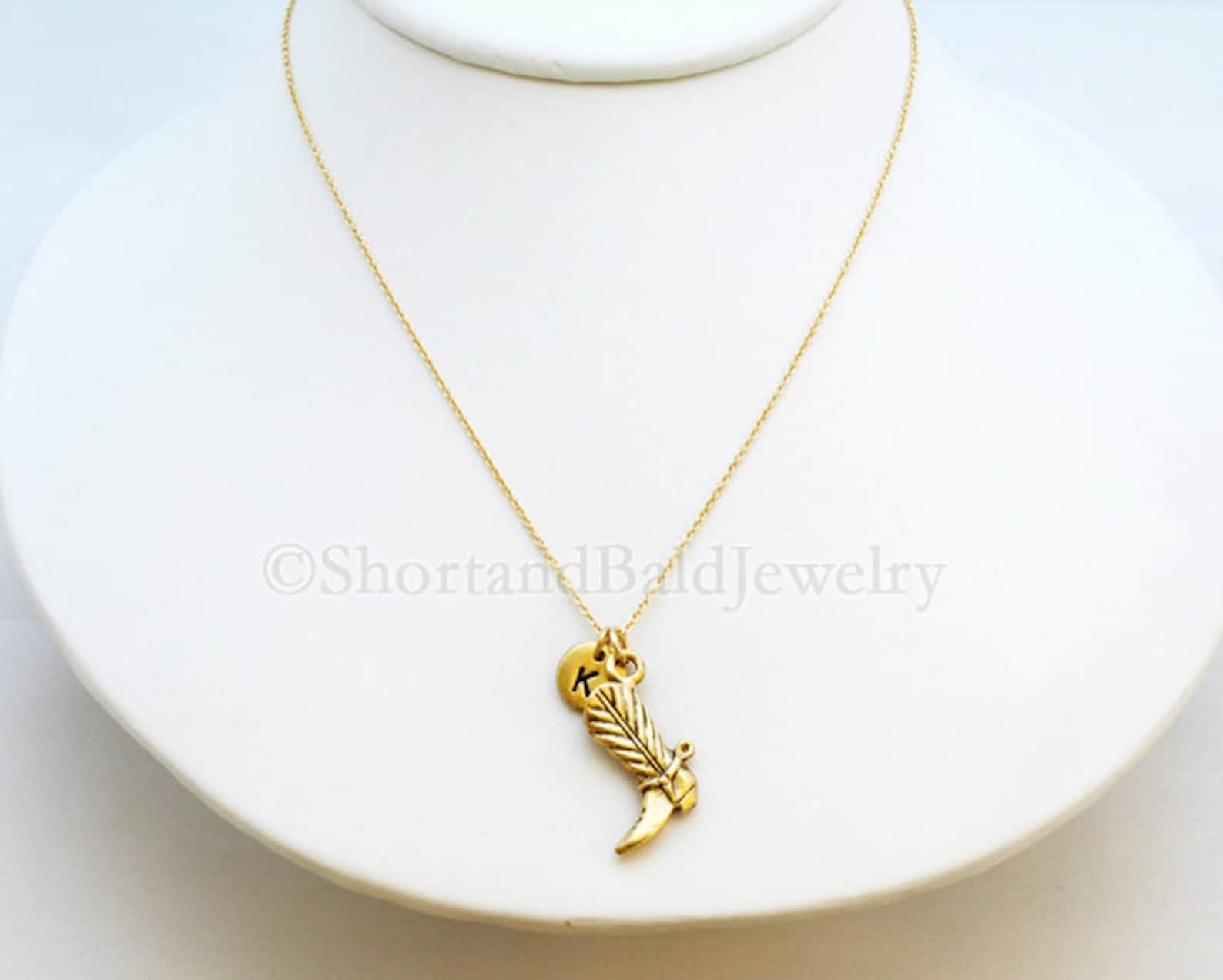 Cowboy Boot Necklace, Cowgirl Boot Necklace, Antique Gold, Initial ...