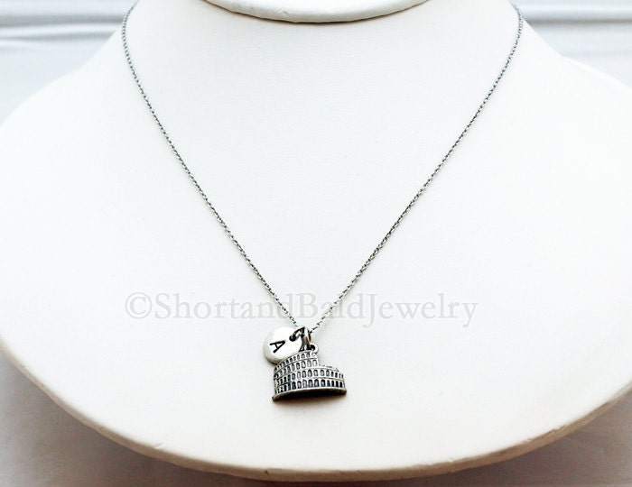 Colosseum Necklace, Coliseum, Antique Silver, Initial Necklace, Initial ...