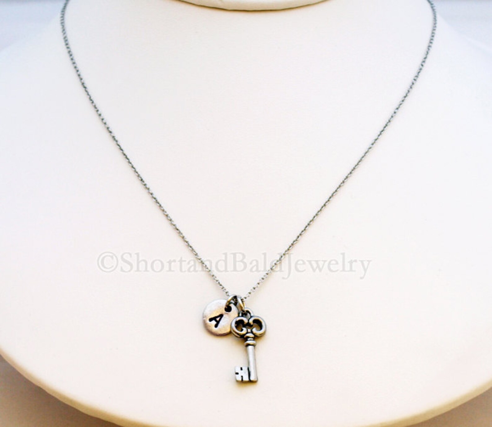 Small Key Necklace, Antique Key Necklace, Initial Necklace, Initial ...
