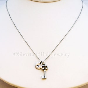 Small Key Necklace, Antique Key Necklace, Initial Necklace, Initial ...