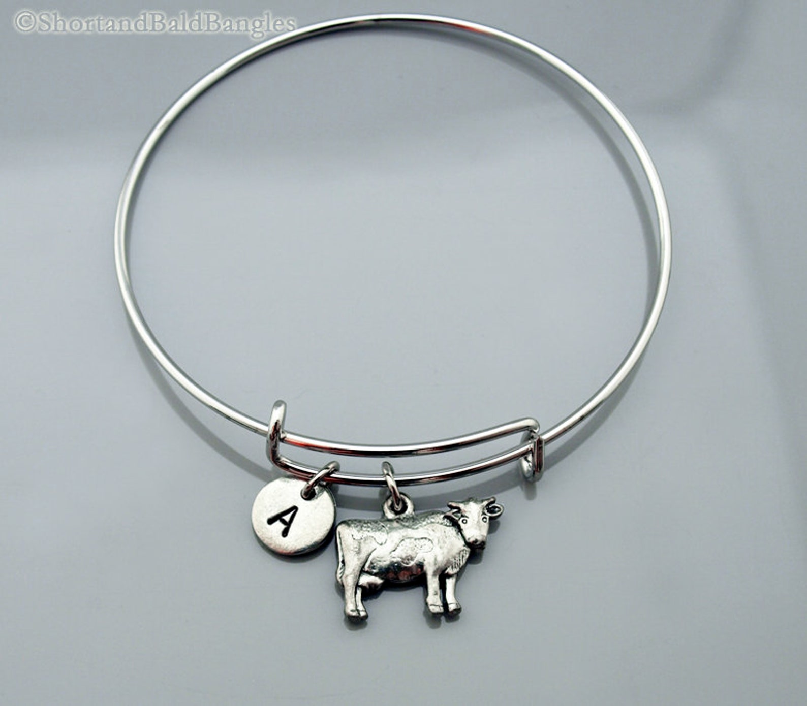 Cow Charm Bangle, Cow Bracelet, Cattle Charm, Milk Cow, Expandable ...