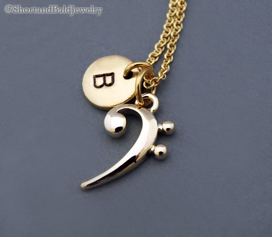 Bass Clef Necklace, Gold Bass Clef Charm Necklace, Base Clef, Music ...