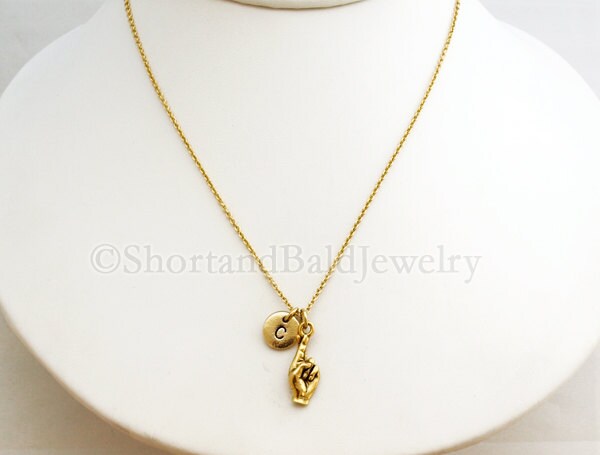 Fingers Crossed Sign Language Necklace, Antique Gold, Initial Necklace ...