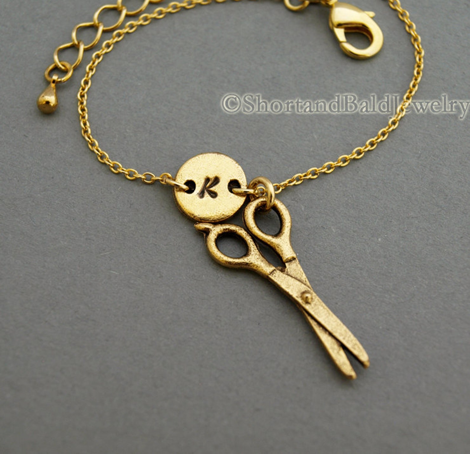 Scissors Charm Bracelet, Antique Silver, Initial Bracelet, Friendship ...