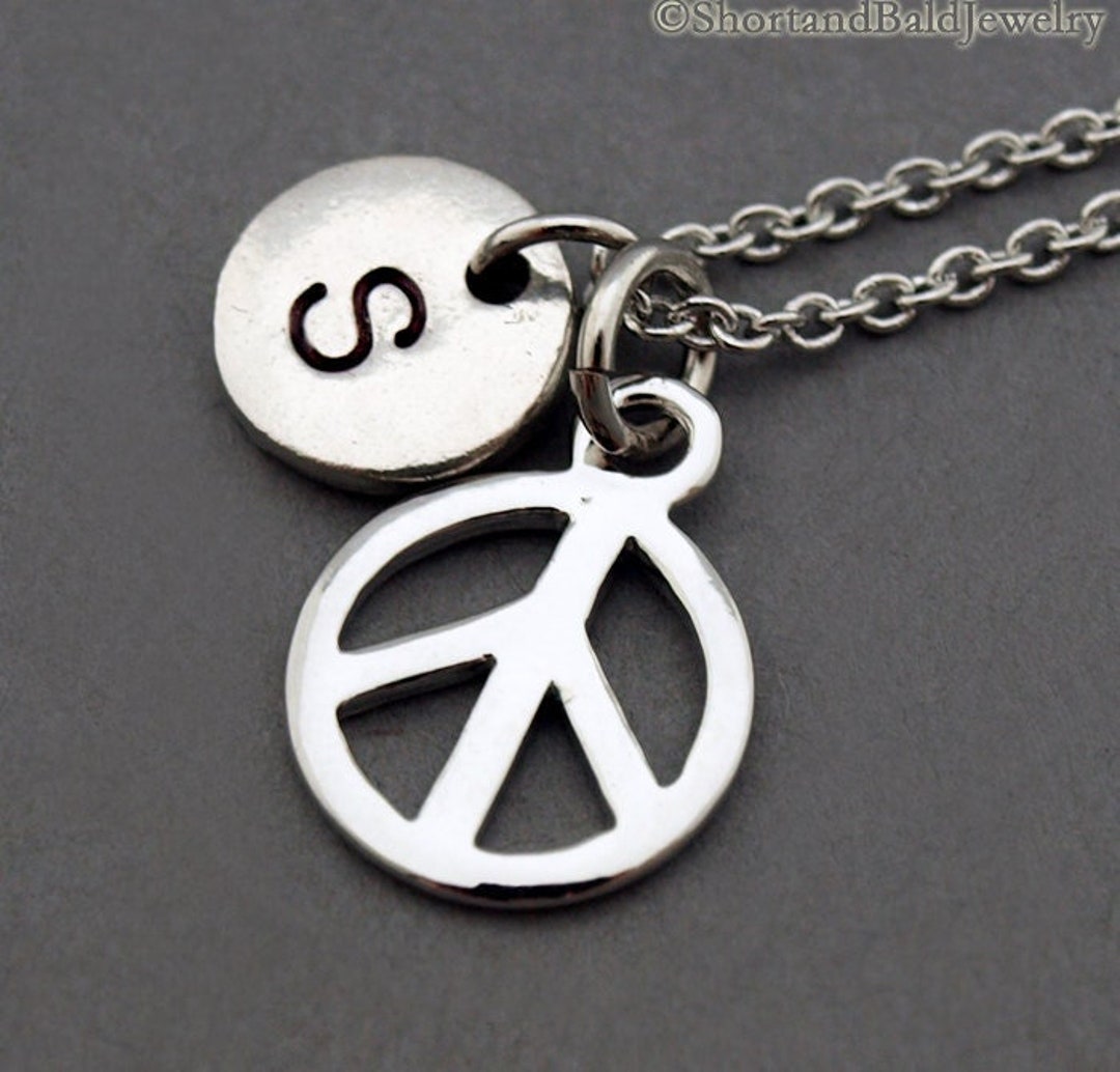 Peace Sign Necklace, Peace Symbol Necklace, Silver Peace Sign, Initial ...