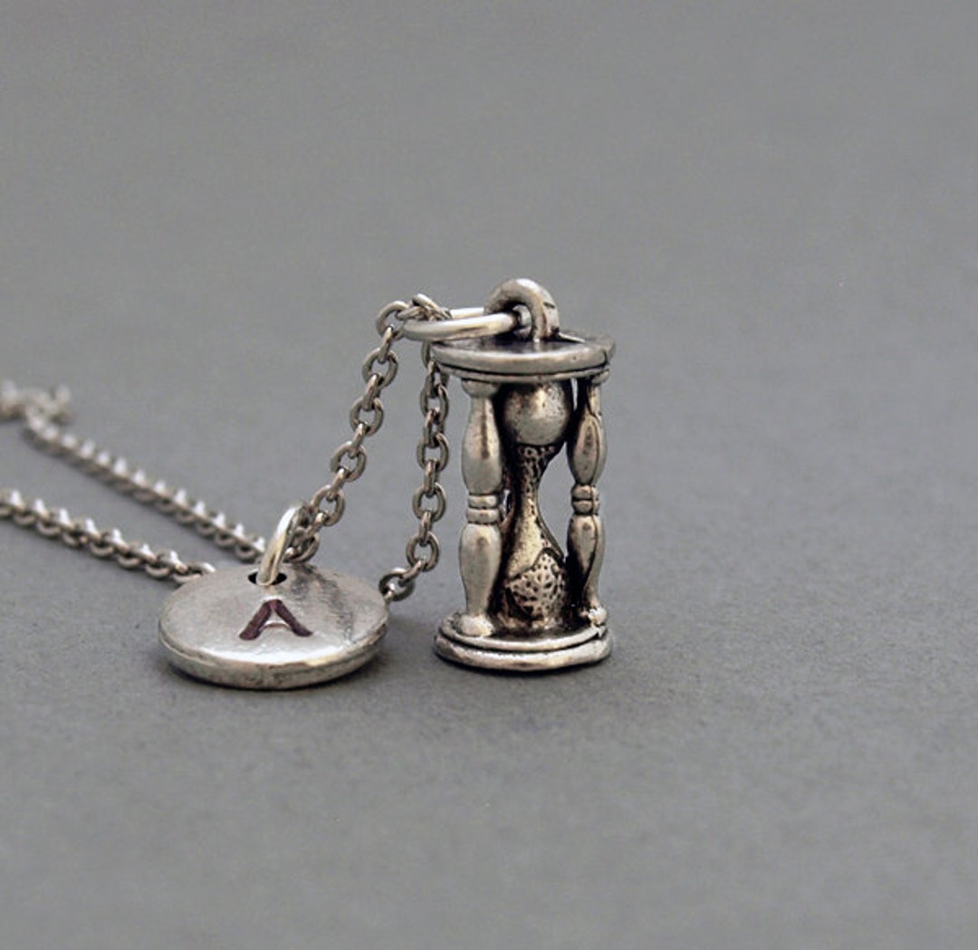 Hourglass Necklace, Sand Timer, Egg Timer Necklace, Initial Necklace ...