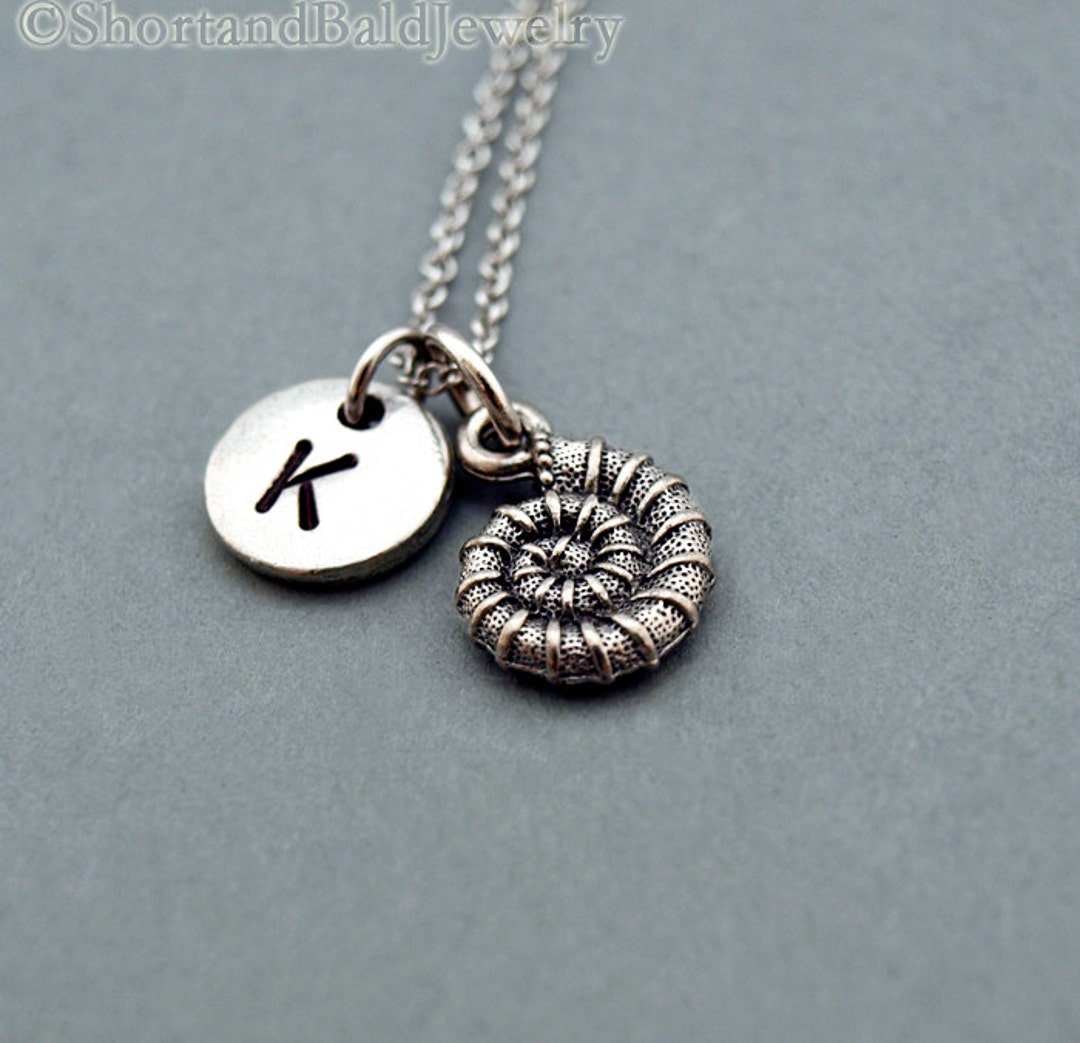 Nautilus Necklace, Nautilus Shell Charm, Initial Necklace, Initial Hand ...