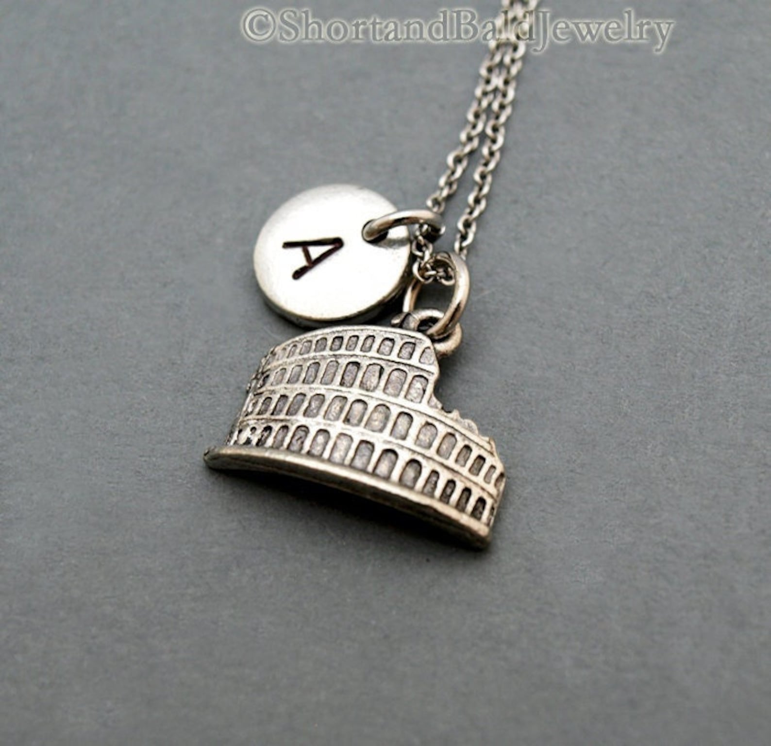 Colosseum Necklace, Coliseum, Antique Silver, Initial Necklace, Initial ...