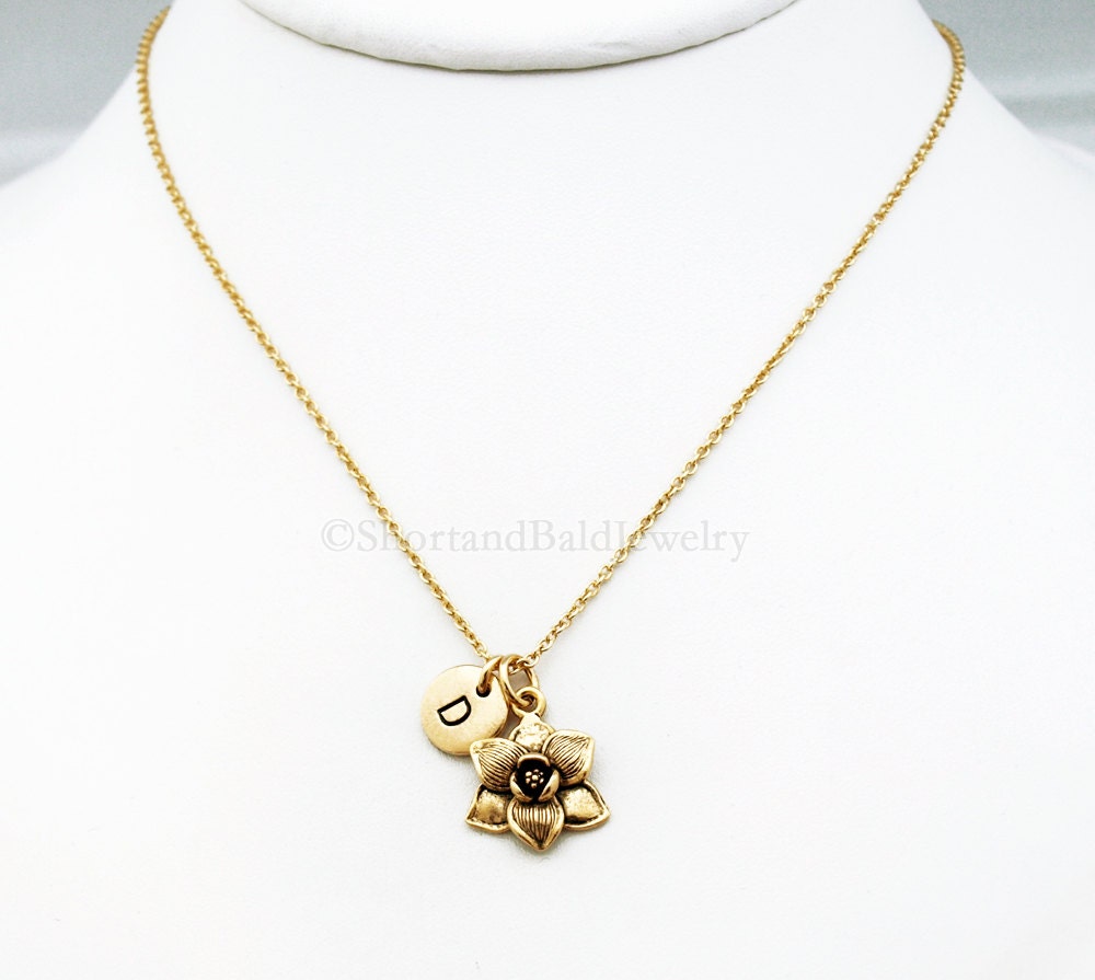 Magnolia Flower Necklace, Gold Magnolia Flower Charm, Garden Charm ...