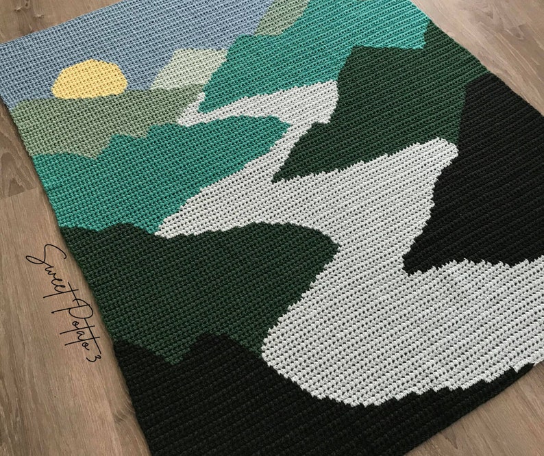 Mountain River Crochet Blanket Pattern: Landscape Afghan (PDF Pattern ...