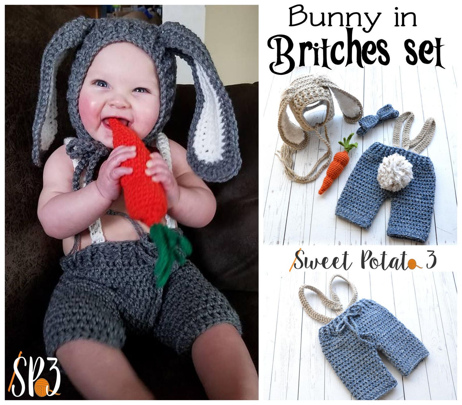 Bunny in Britches Set Crochet Pattern Baby Outfit Easter - Etsy