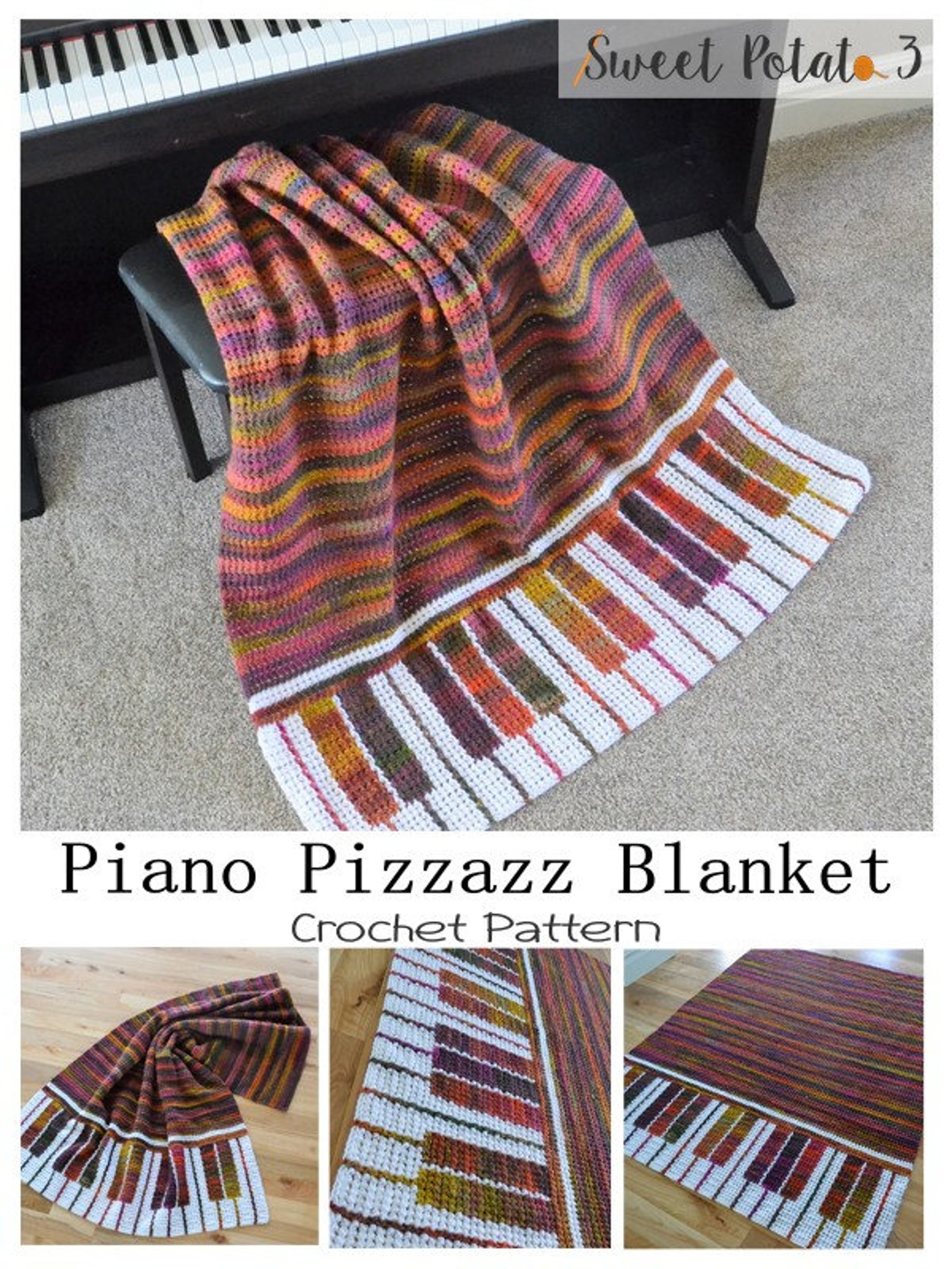 Piano Pizzazz Blanket Crochet Pattern, Music Lover, Piano Player Gift ...