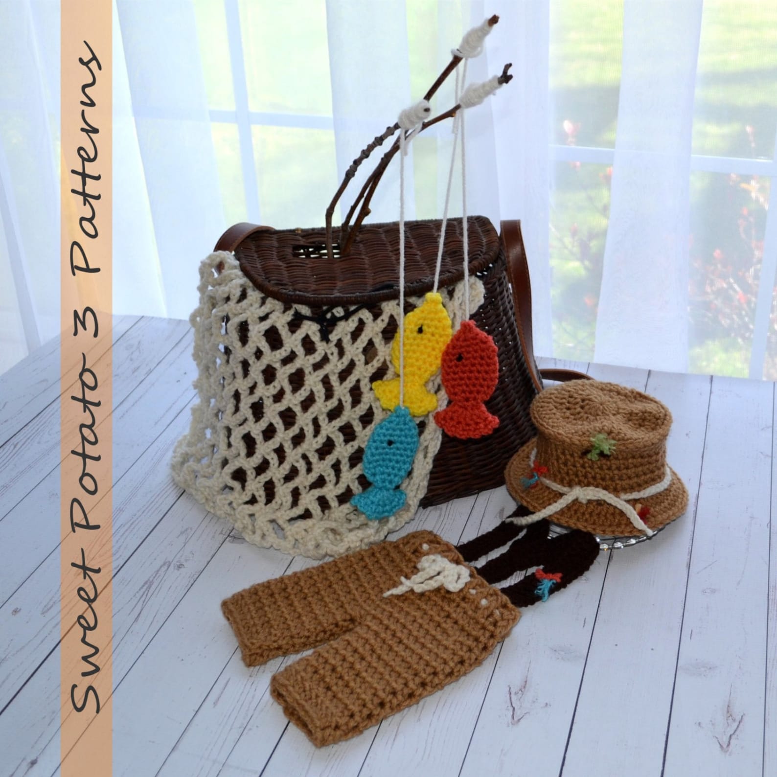 Fishing Set Hat Pants Suspenders Fish Net Crochet | Etsy