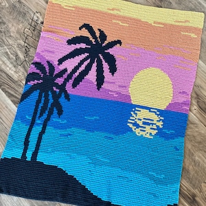 Tropical Sunset Crochet Blanket Pattern: Palm Tree Landscape (PDF ...