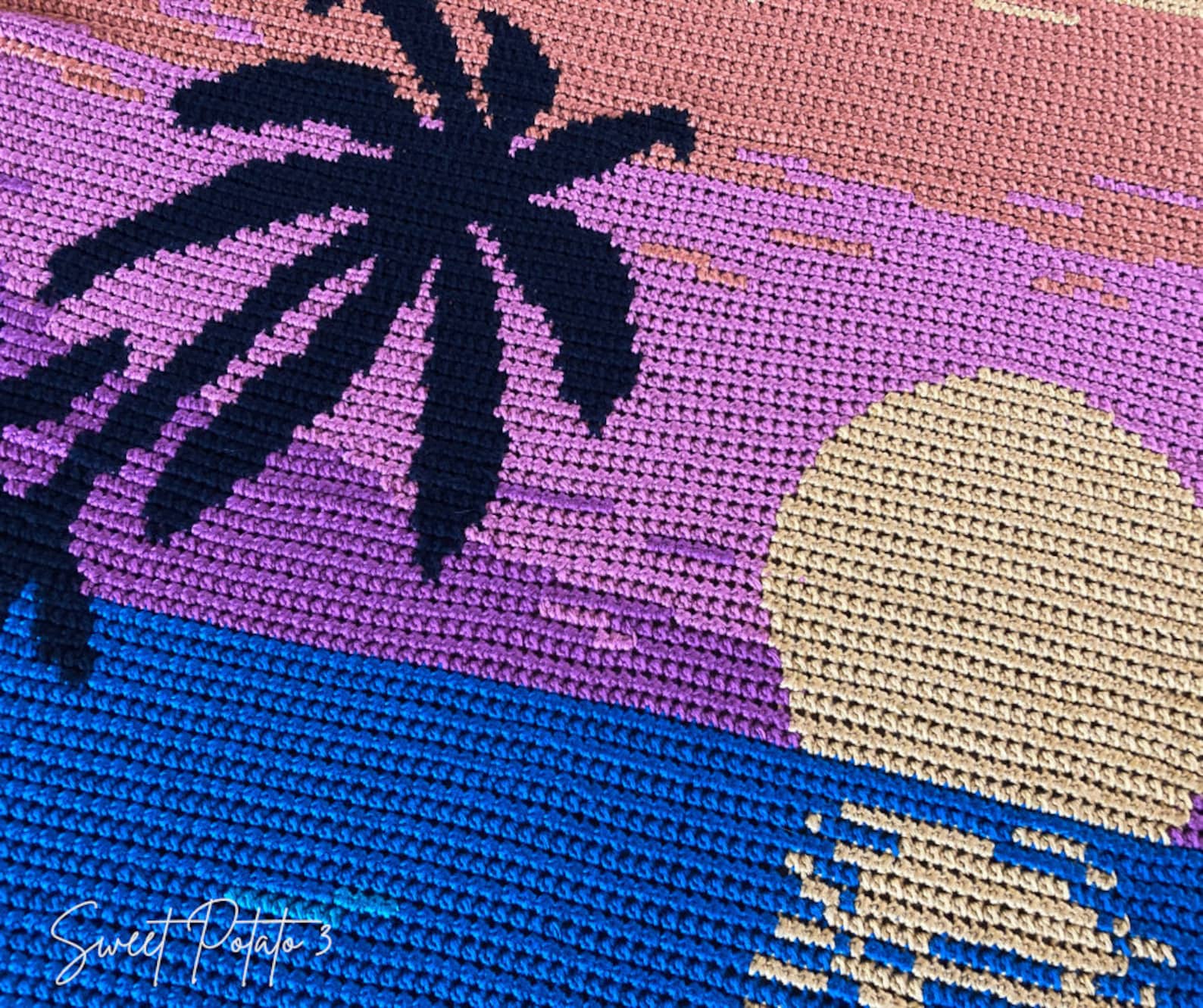 Tropical Sunset Crochet Blanket Pattern: Palm Tree Landscape (PDF ...