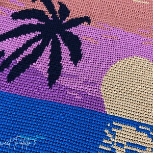 Tropical Sunset Crochet Blanket Pattern: Palm Tree Landscape (PDF ...