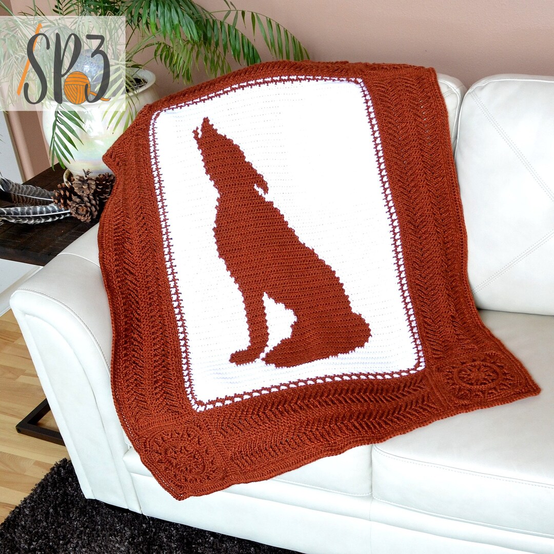 Howling Wolf Blanket - Crochet Pattern, Wolf Decor, Cabin Afghan, Throw ...