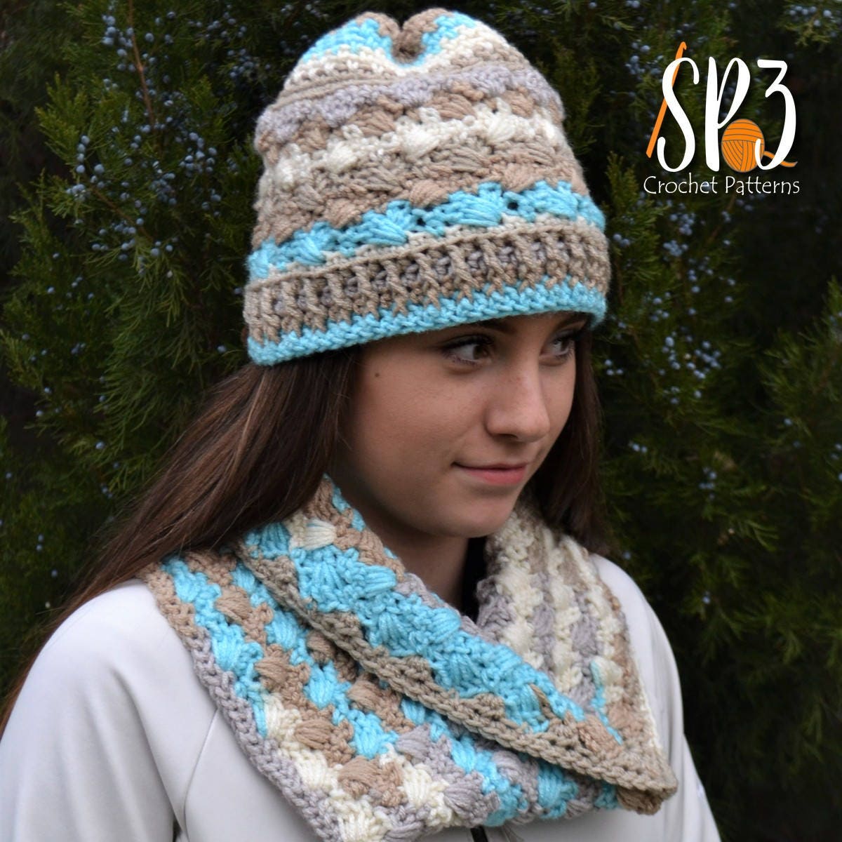 Woven Shells Hat & Cowl Crochet Pattern Womens Fashion | Etsy