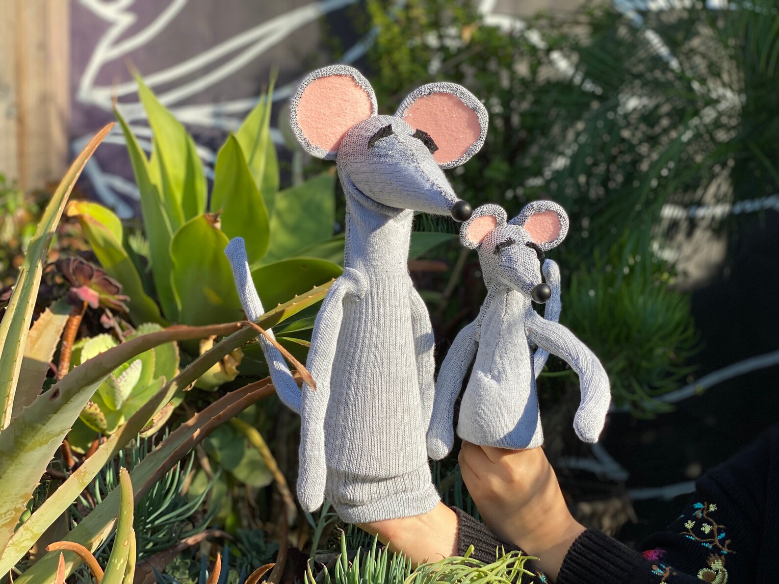 Handmade Mouse sock puppet Rod puppet Mouse ears mice | Etsy